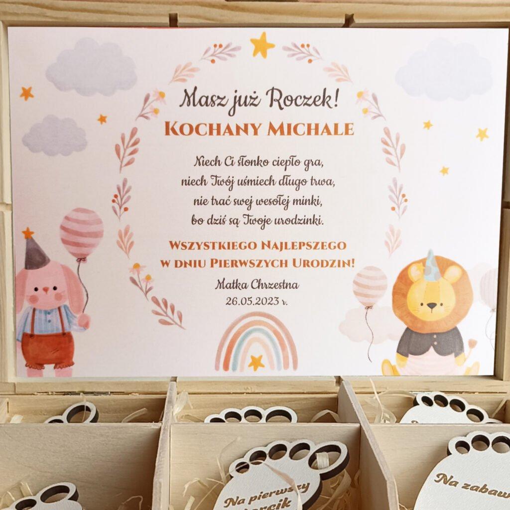 PREZENT na Roczek Pudełko Niezbędnik Lew i Królik